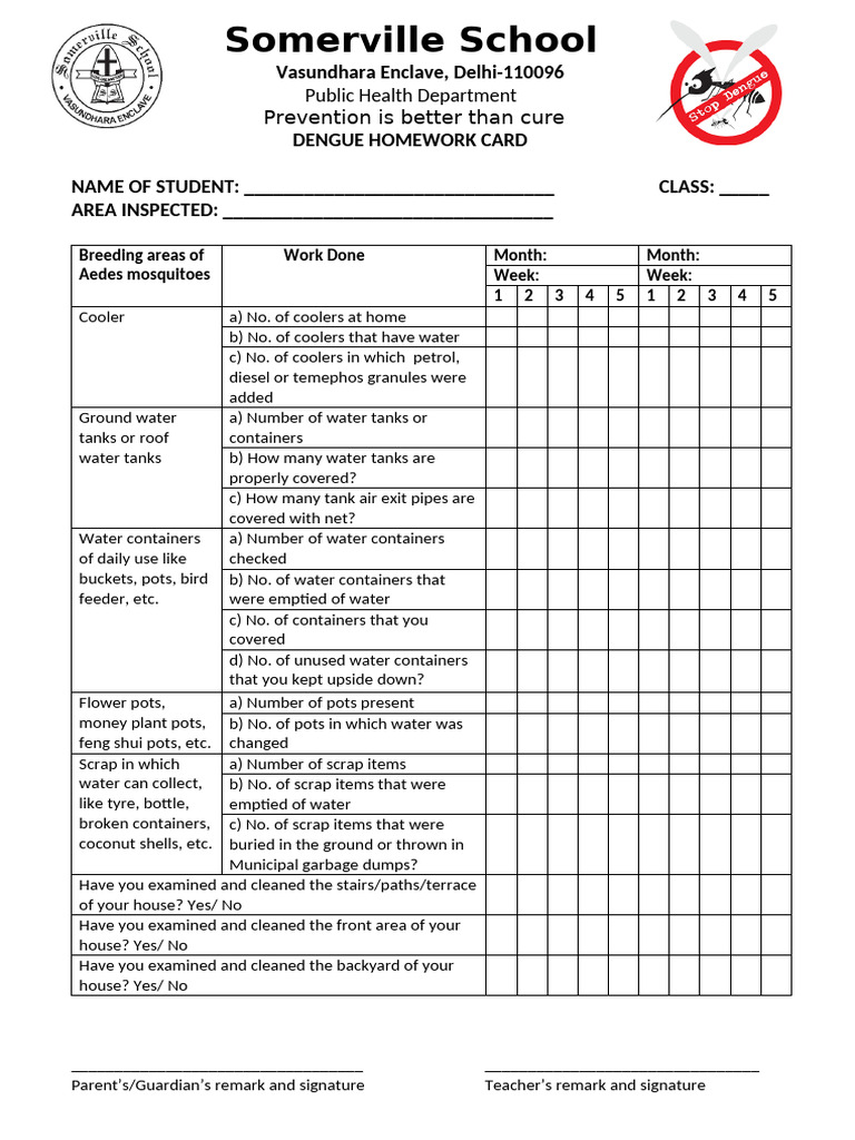 Dengue Homework Card | PDF