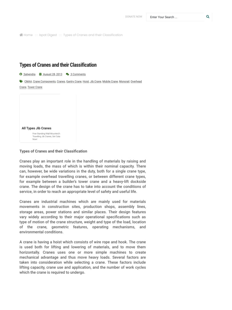 Types of Cranes and Their Classification - IspatGuru | PDF | Crane (Machine)