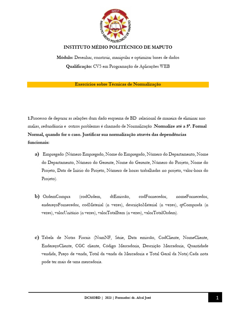FICHA II Normalizacao | PDF