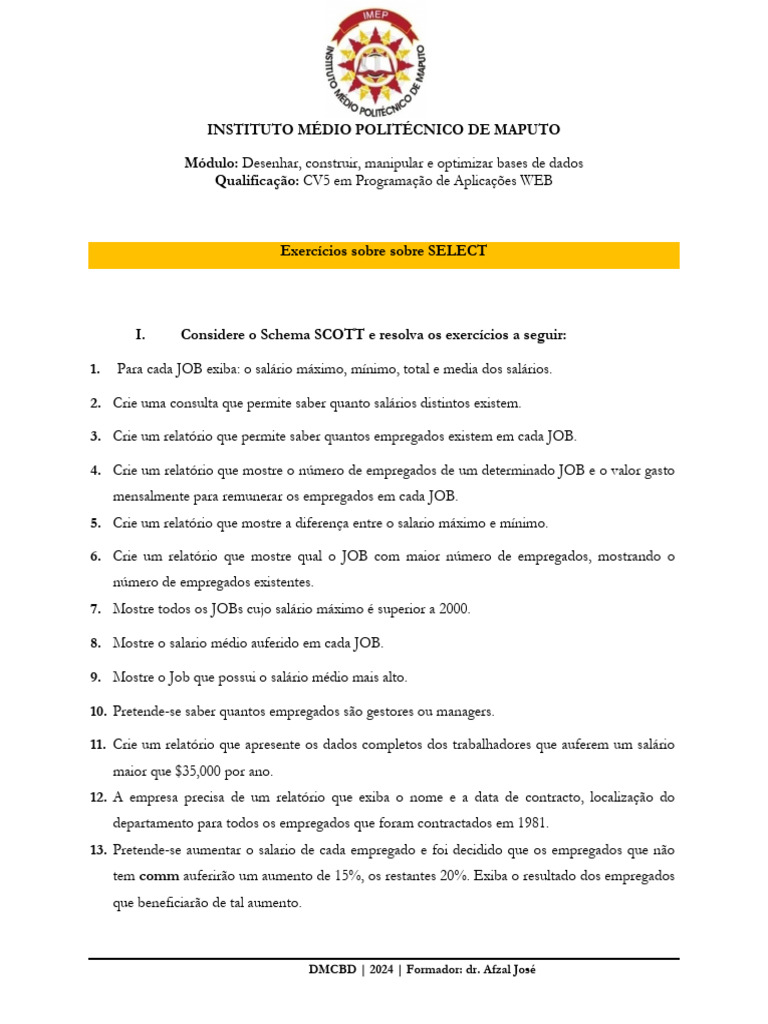 Ficha DDL Select | PDF