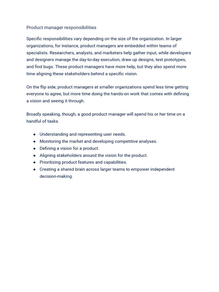 Product Manager Responsibilities | PDF
