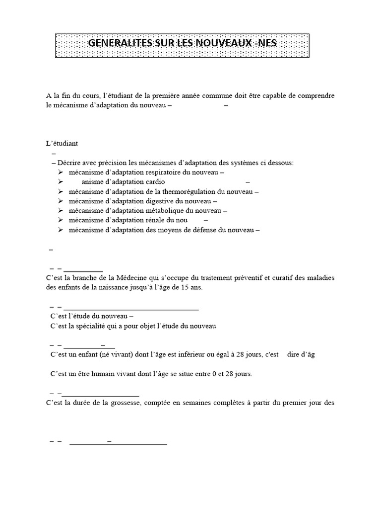 Cours Pédiatrie Complet L1 | PDF
