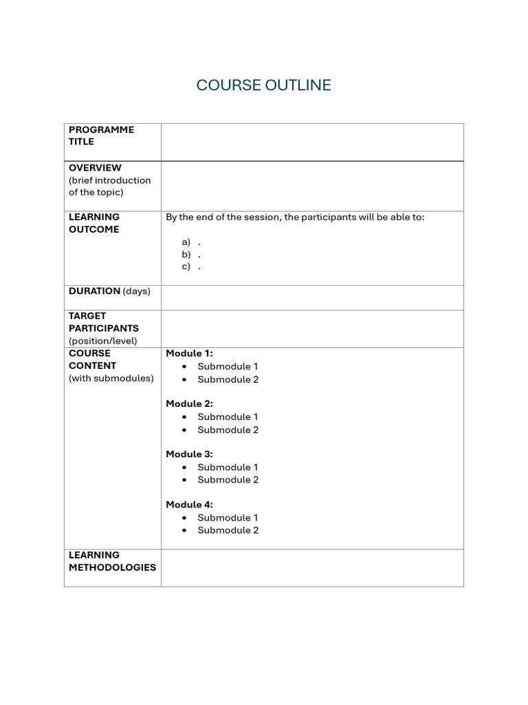 Sample of Course Outline & Session Plan | PDF