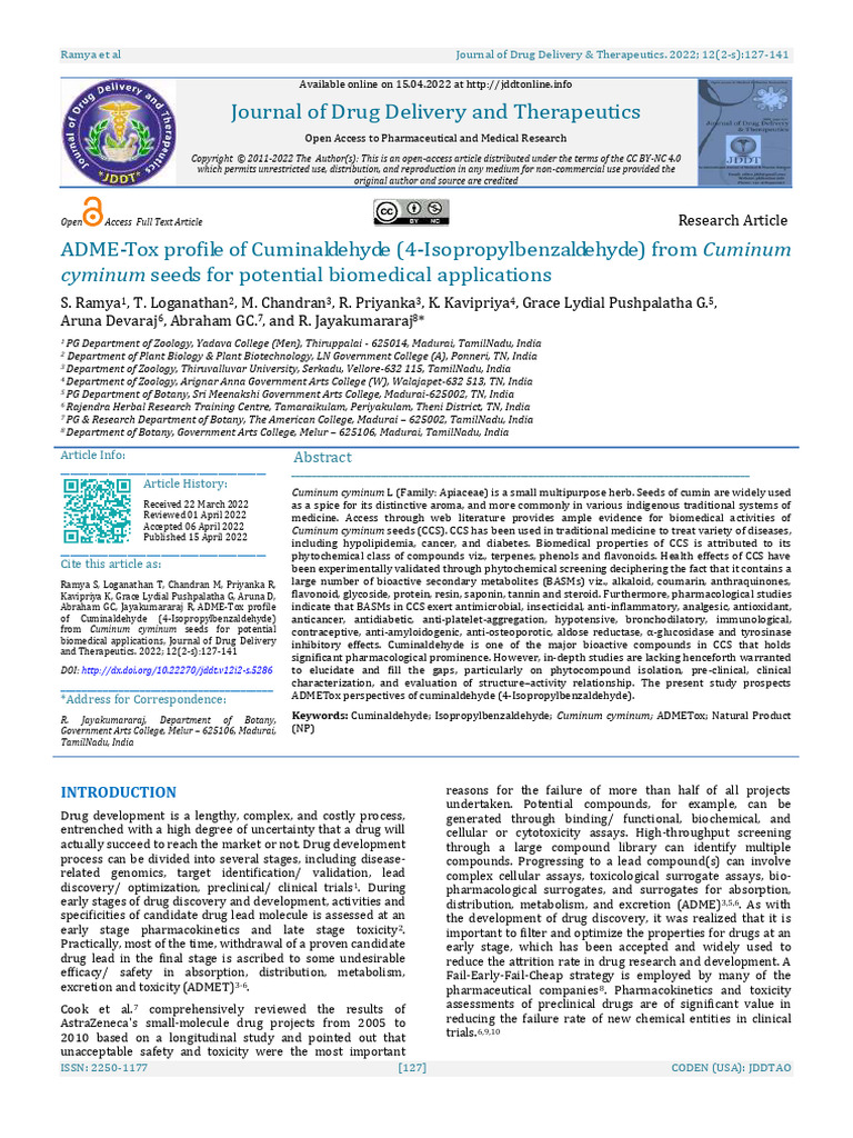 ADME-Tox Profile of Cuminaldehyde (4-Isopropylbenzaldehyde) From ...
