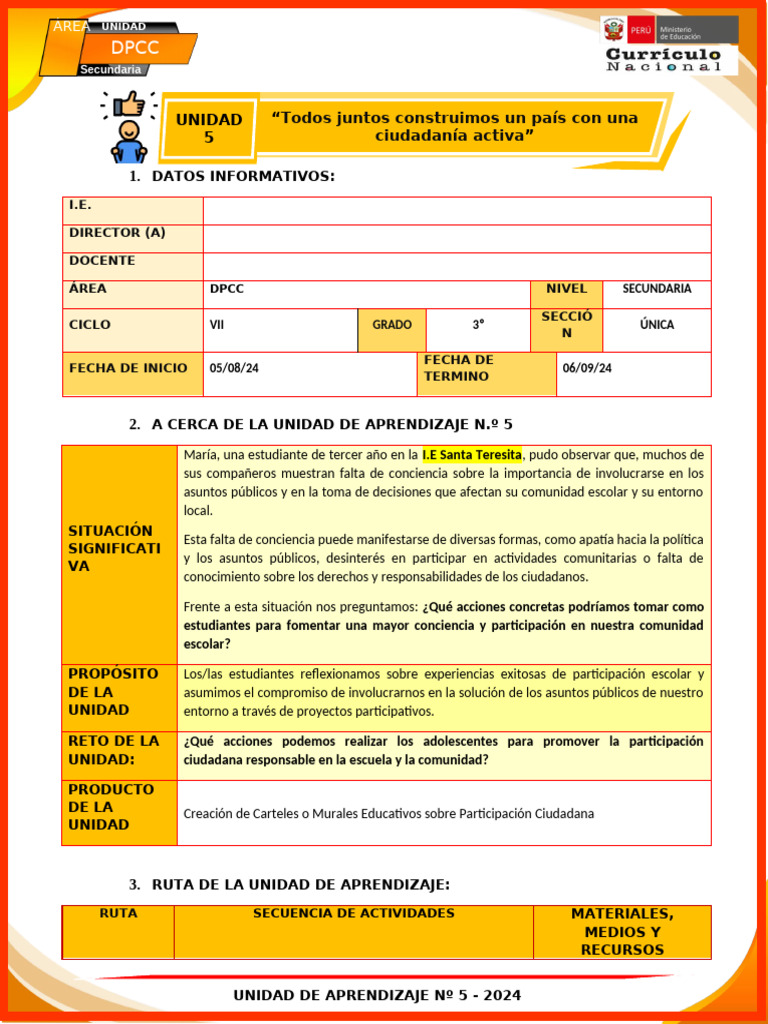 3º Unidad 5 DPCC - 2024 | PDF
