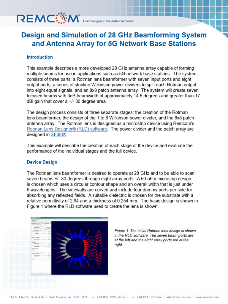 Remcom 28 GHZ Beamforming System and Antenna Array For 5G Network Base ...
