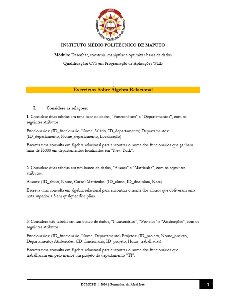 Ficha II Algebra Relacional | PDF