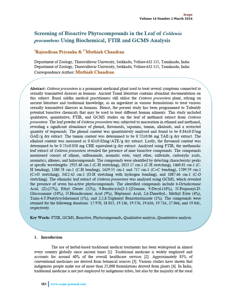 Bioactive Phytocompounds in Coldenia Procumbens | PDF | Phenolic ...