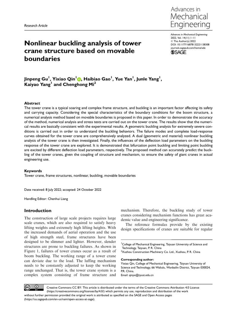 Nonlinear Buckling Analysis of Tower Crane Structu | PDF | Buckling ...