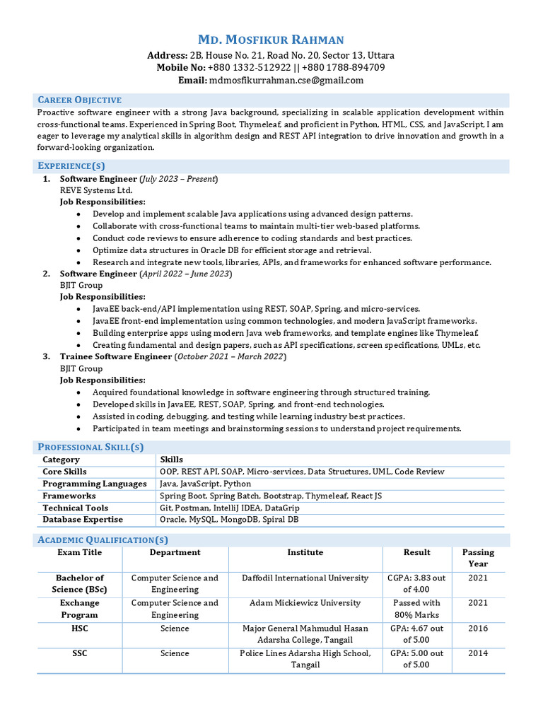 CV - MD Mosfikur Rahman - Industry | PDF