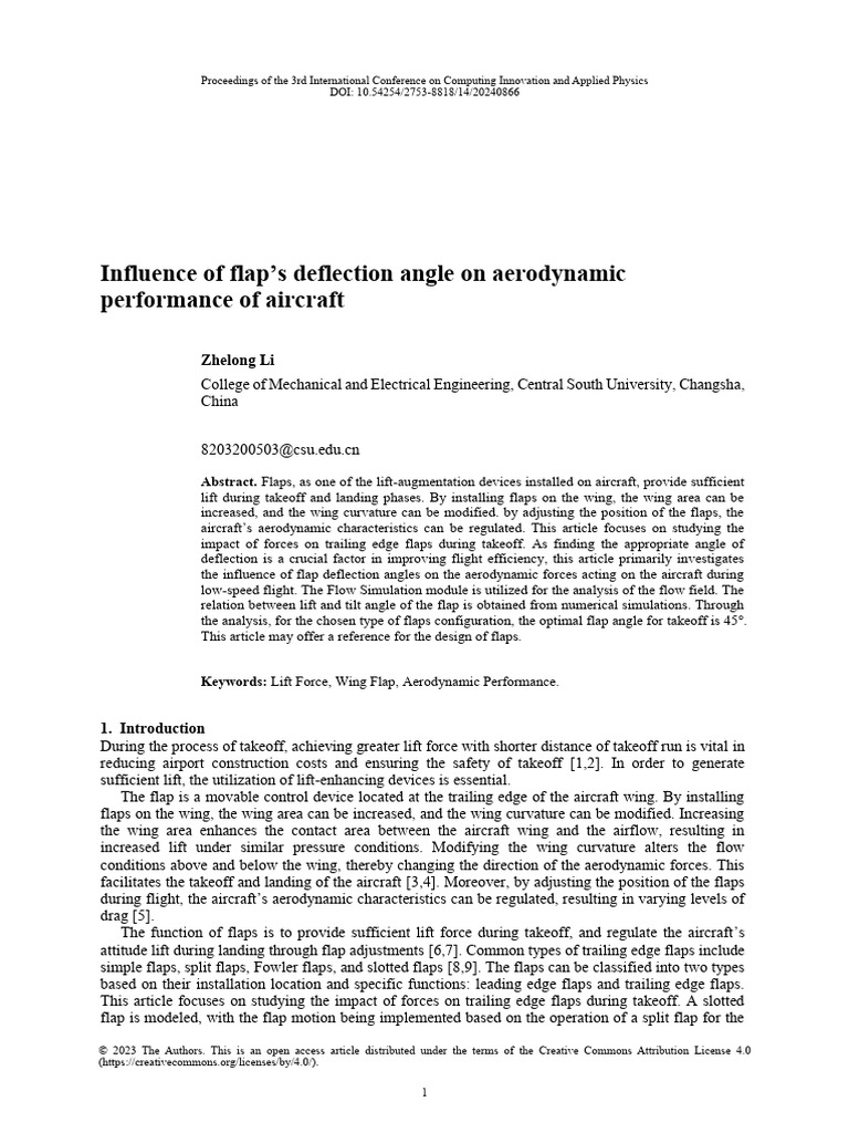 Influence of Flap's Deflection Angle On Aerodynamic | PDF
