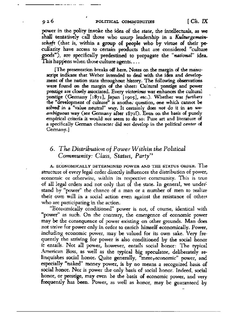 Weber - Essential Pages On Class, Status and Party | PDF