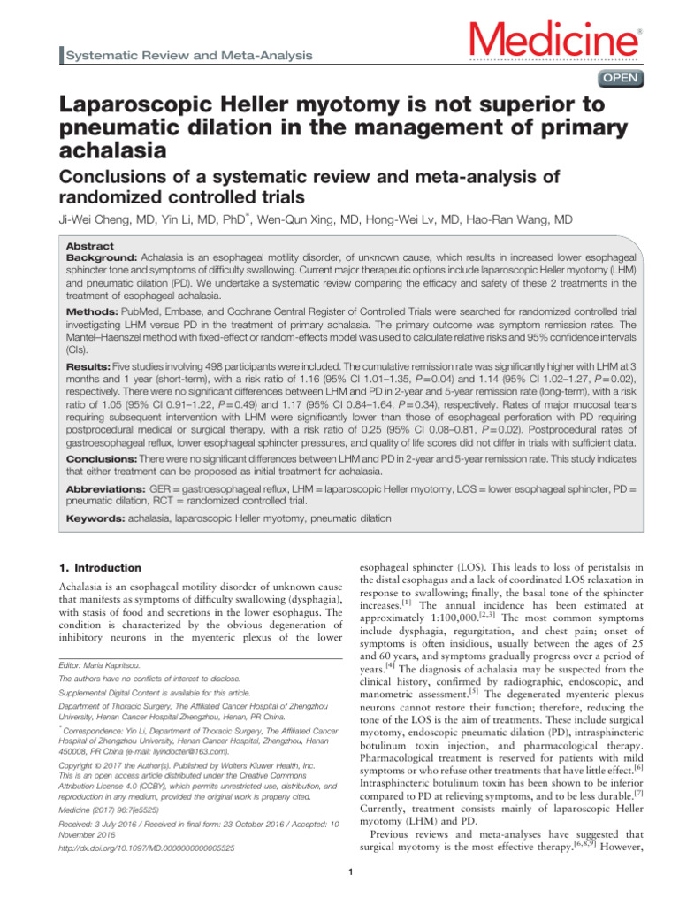 Laparoscopic Heller Myotomy Is Not Superior To.3 | PDF