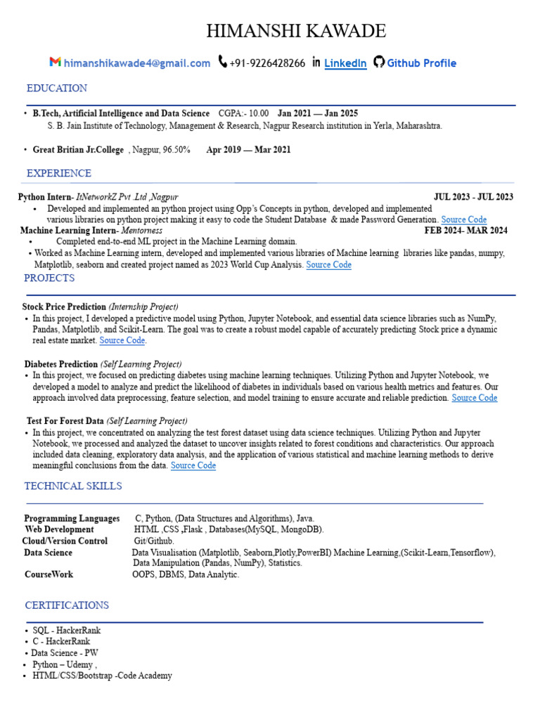 Resume - Himanshi Kawade | PDF