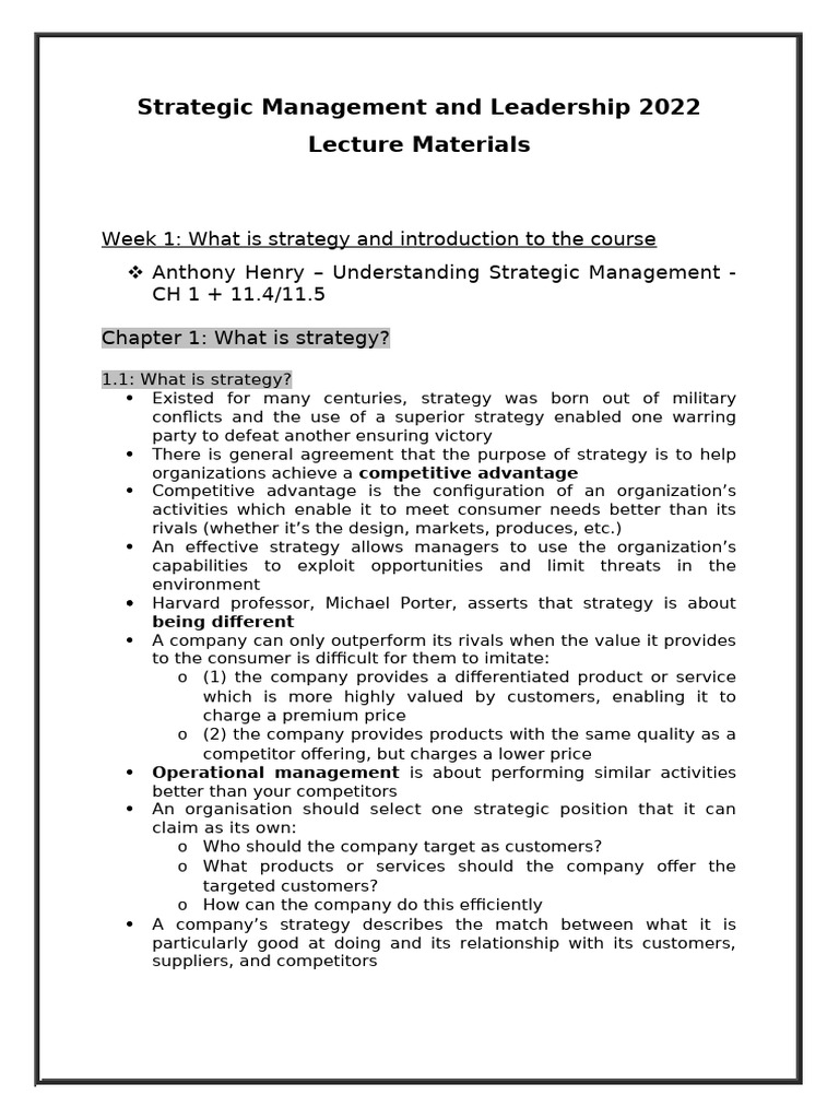 Strategic Management Notes | PDF