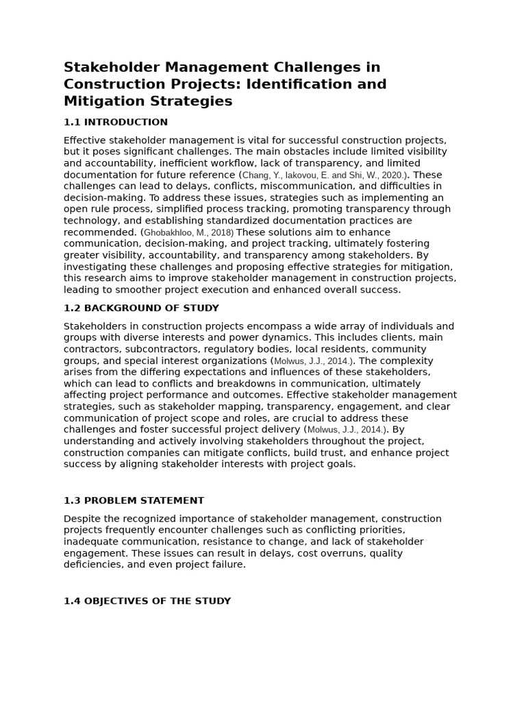 Stakeholder Management Challenges in Construction Projects | PDF