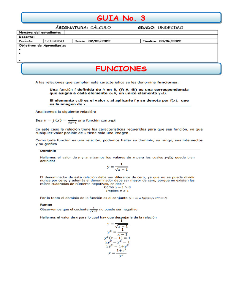 Guia 1 de Cálculo 11° Periodo 2 | PDF