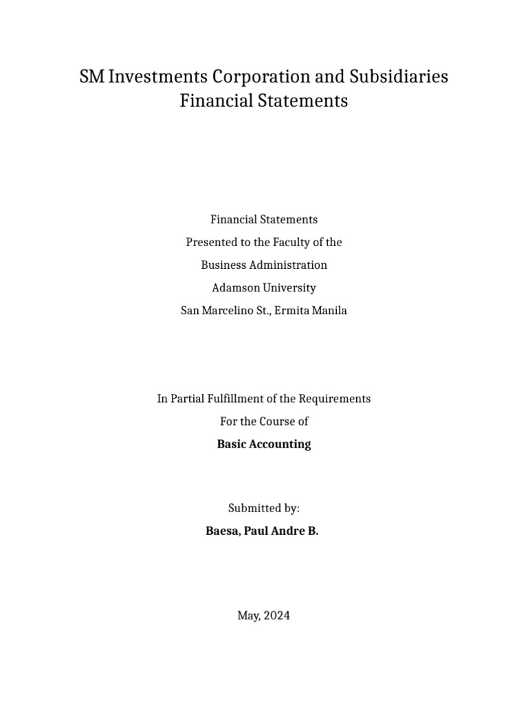 SM Investments Corporation and Subsidiaries Financial Statements | PDF