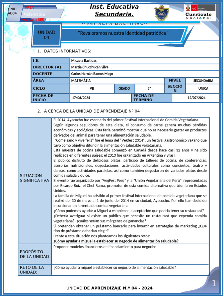 5º Unidad 4 Mat - 2024 | PDF