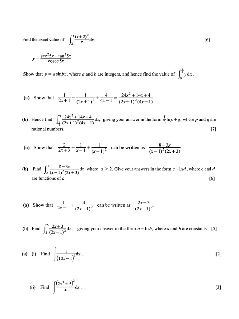 Integration Topical Past Papres 1 and 2 Part by Part | PDF ...