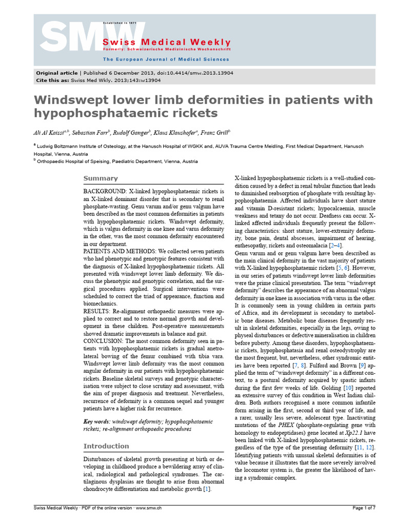 Windswept Lower Limb Deformities in Patients With Hypophosphataemic ...
