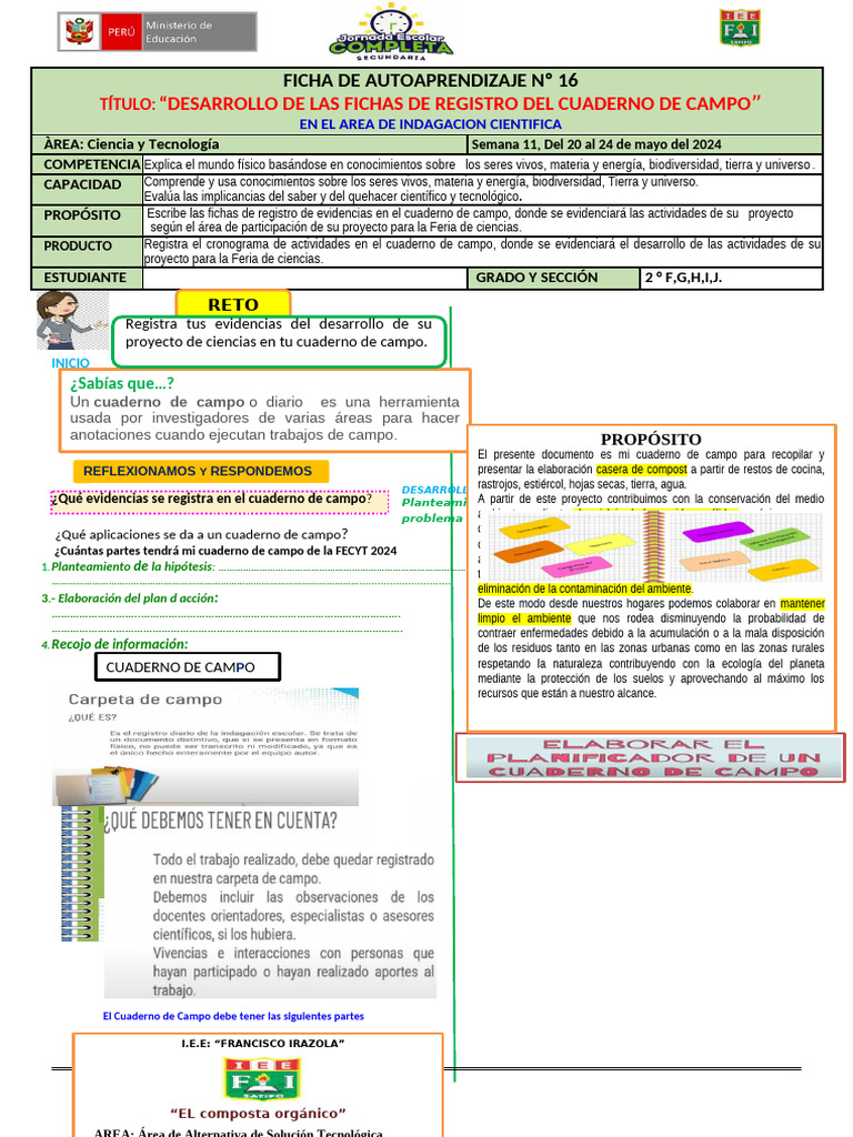 FICHA DE AUTOAPRENDIZAJE - N°16 Fichas de Registro INDAGACION CIENTIFICA | PDF