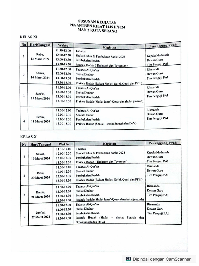 Jadwal - Legiatan Sanlat 2024 | PDF