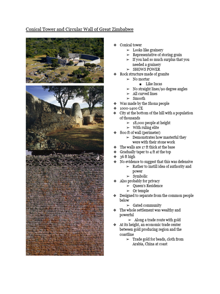 Conical Tower and Circular Wall of Great Zimbabwe Art History Notes | PDF