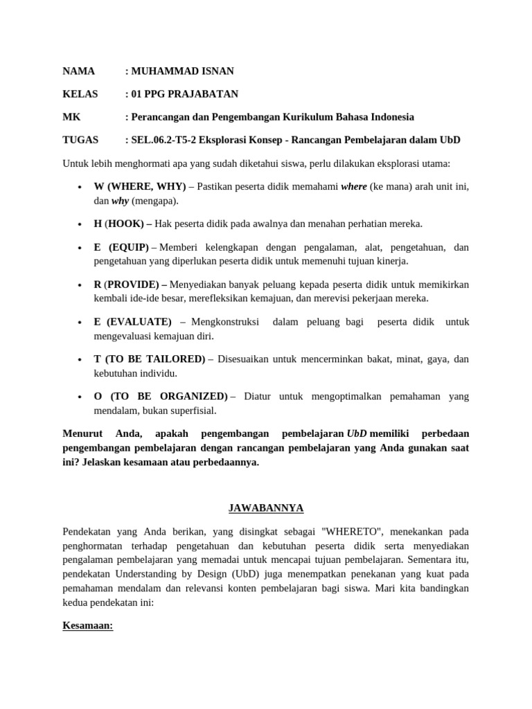SEL.06.2-T5-2 Eksplorasi Konsep - Rancangan Pembelajaran Dalam UbD | PDF