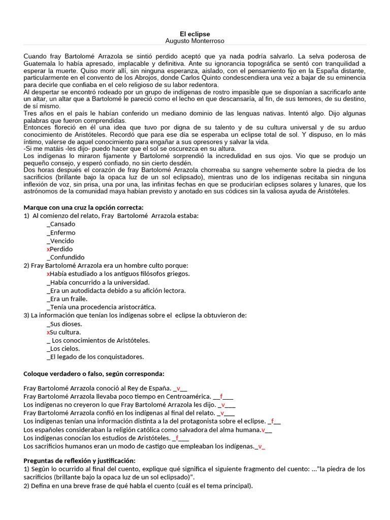 El Eclipse - Comprensión Lectora | PDF
