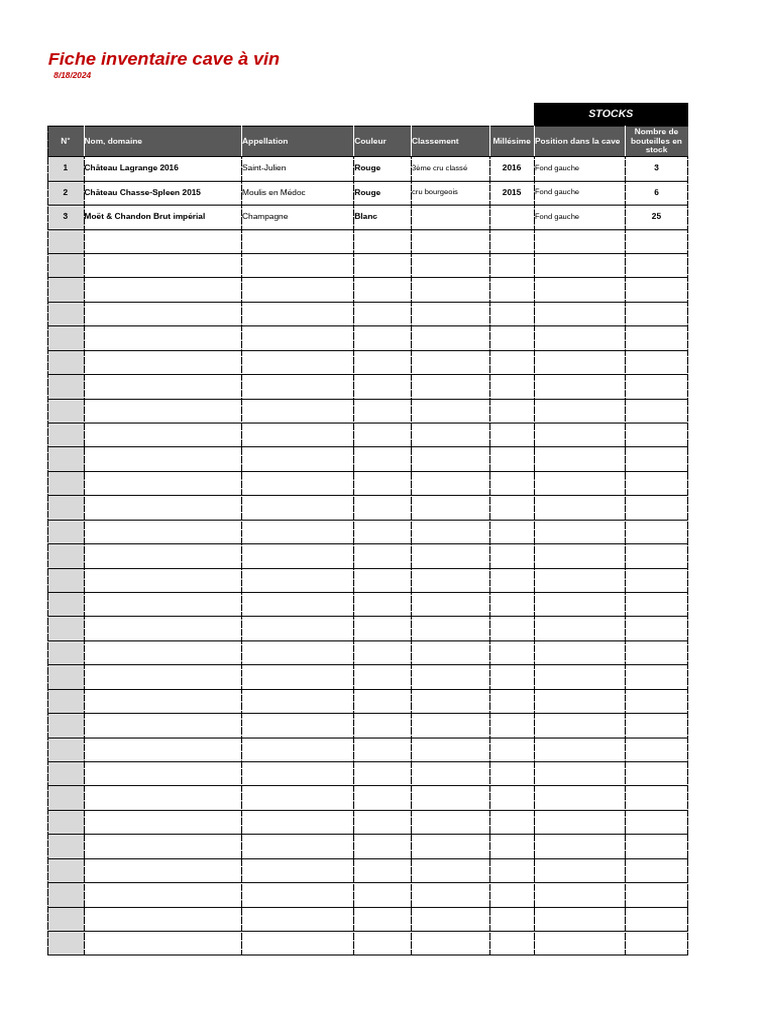 Fiche Inventaire Cave A Vin | PDF