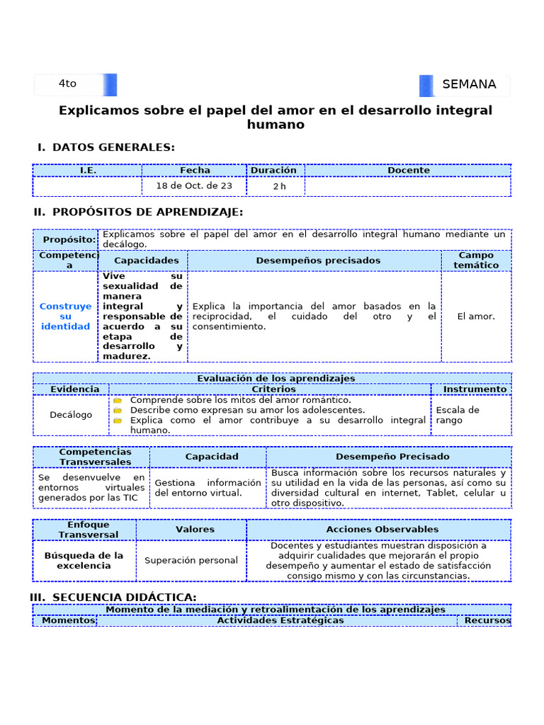 4° - Sesión - de - Aprendizaje 02-Sem.1-Exp.7-Dpcc | PDF | Amor | Aprendizaje