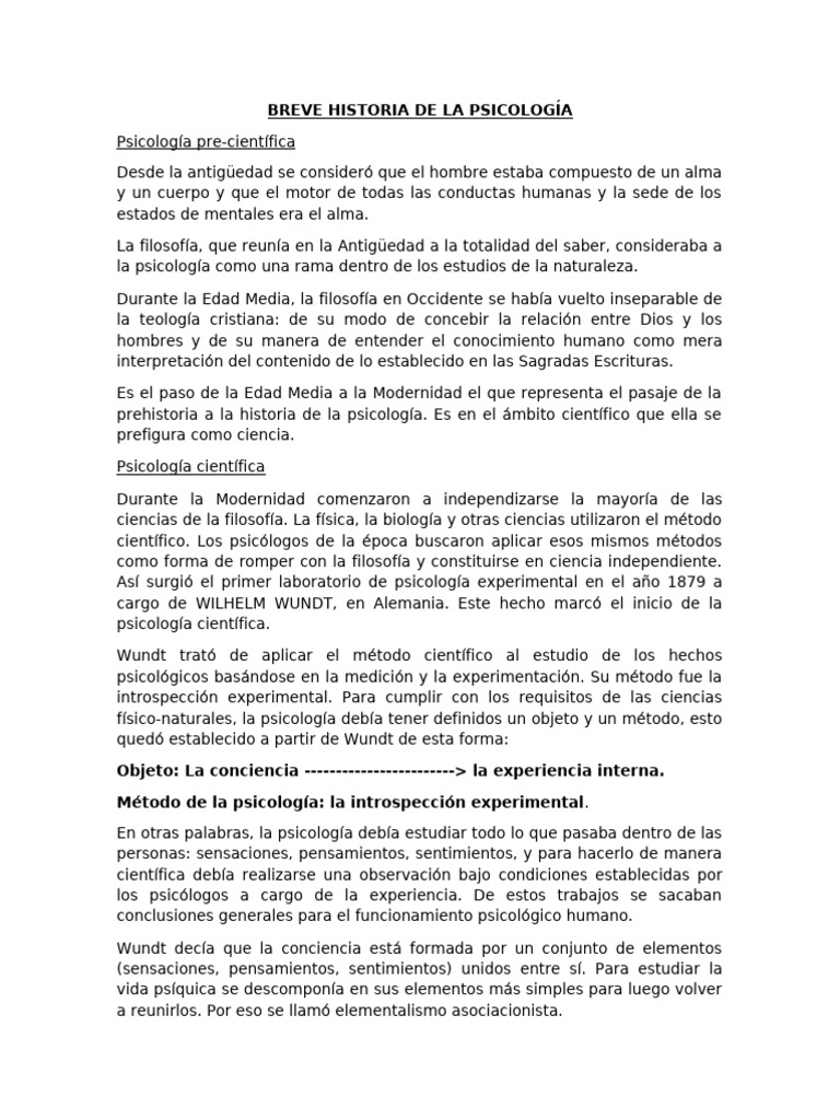 Breve Historia de La Psicología | PDF Breve Historia de La Psicología | PDF