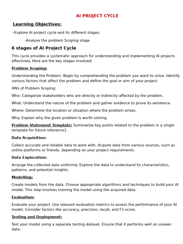 AI Project Cycle& Prob Scoping | PDF