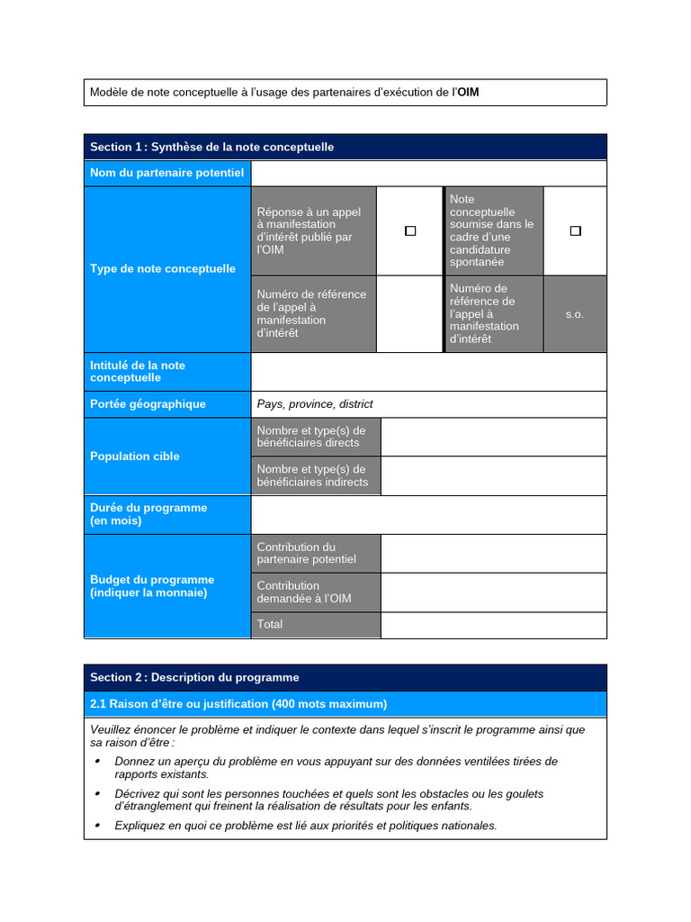 ANNEXE C - Modèle de Note Conceptuelle | PDF