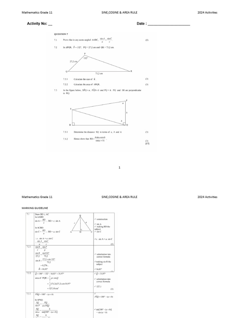Sine Rule and Other Rules Grade 11 - 042509 | PDF | Trigonometric ...