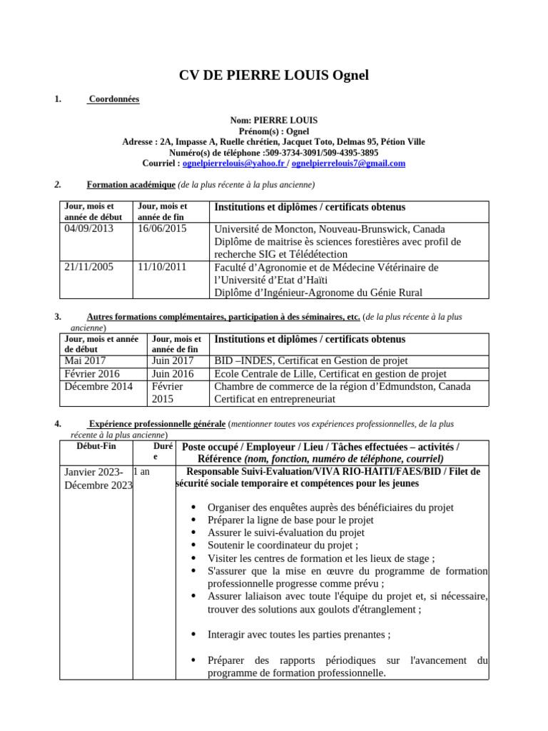 CV de Pierre Louis Ognel - Agronome - Mai - 2024 | PDF