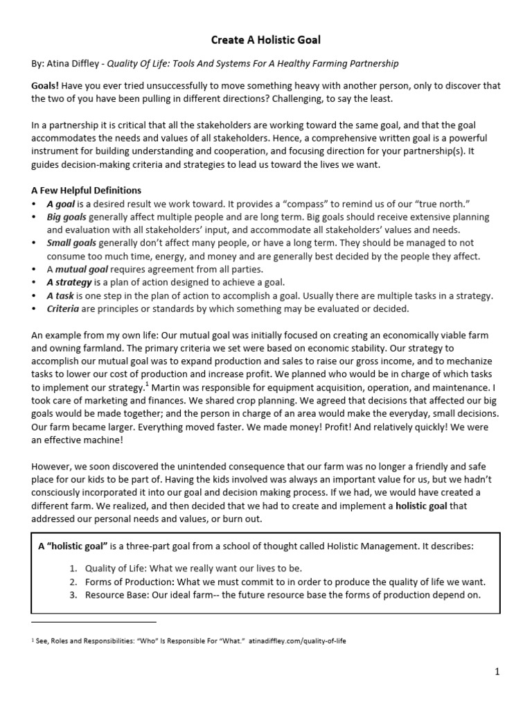 Create Your Holistic Goal 1 | PDF