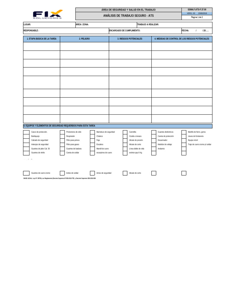 SSMA.F.19.00 Analisis Seguro de Trabajo AST | PDF