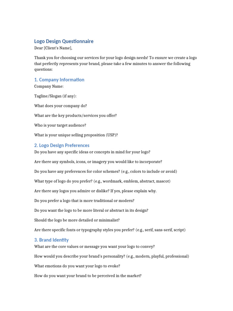 Logo Design Questionnaire | PDF
