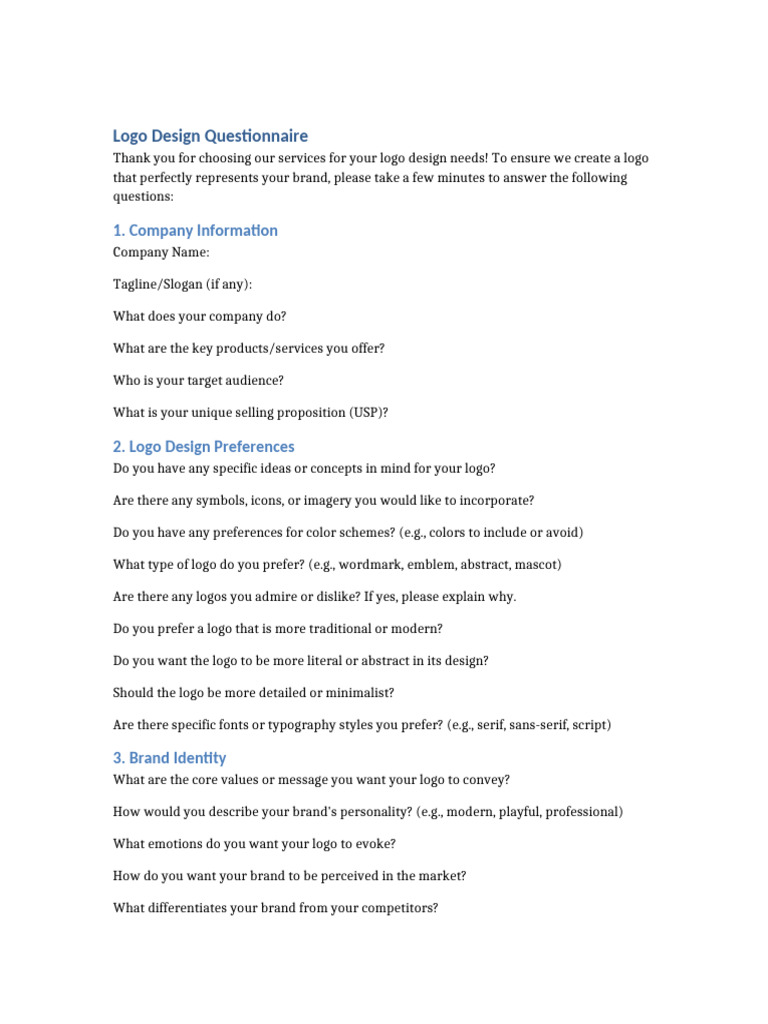 Logo Design Questionnaire No Greeting | PDF