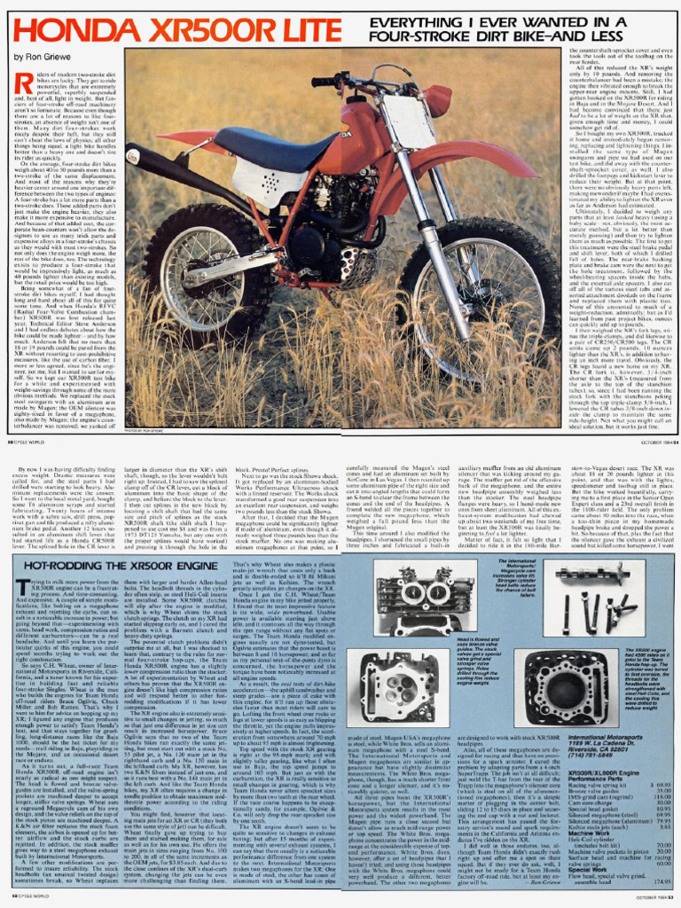 Honda XR500R Article 1982 | PDF