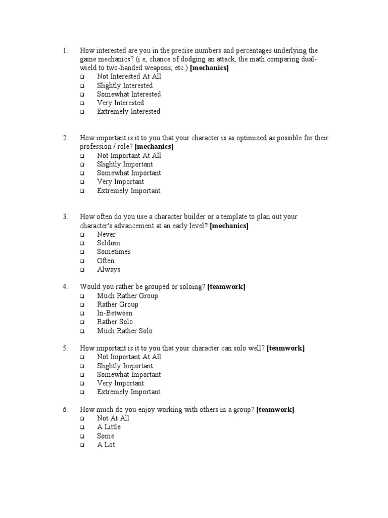 Nick Yee Motivations Questionnaire | PDF | Role Playing Games | Role ...