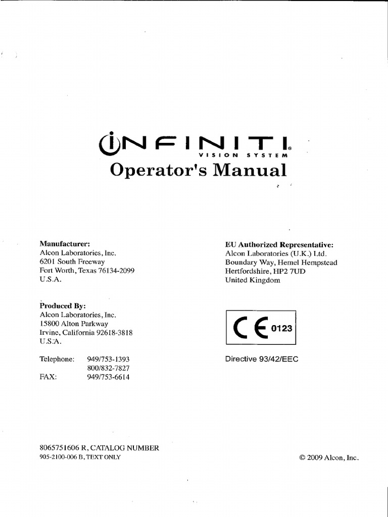 Alcon Infiniti - Operator's Manual | PDF