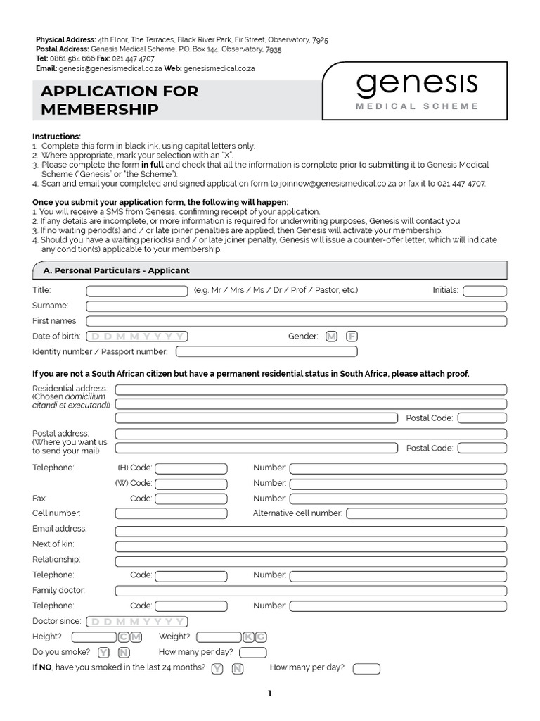 Genesis Application For Membership 2023 | PDF