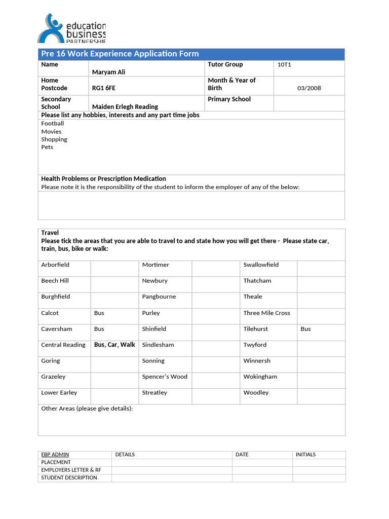Pre 16 Application Form - Reading Schools | PDF