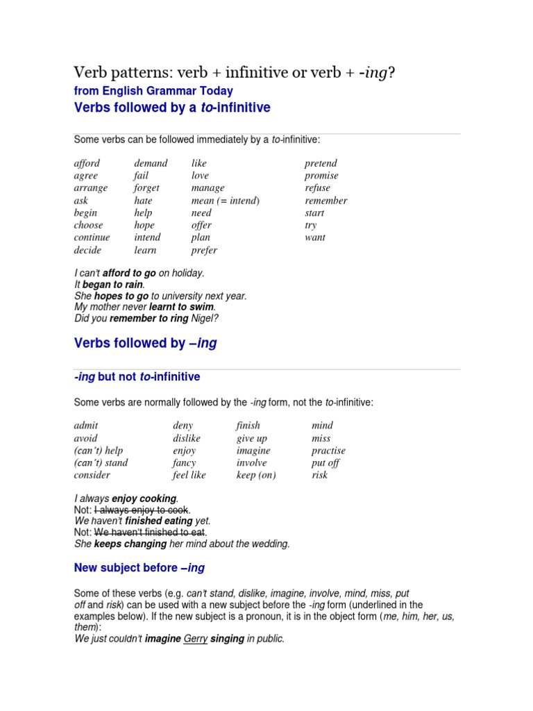 Verb Patterns_Entry from Cambridge Dictionary | PDF