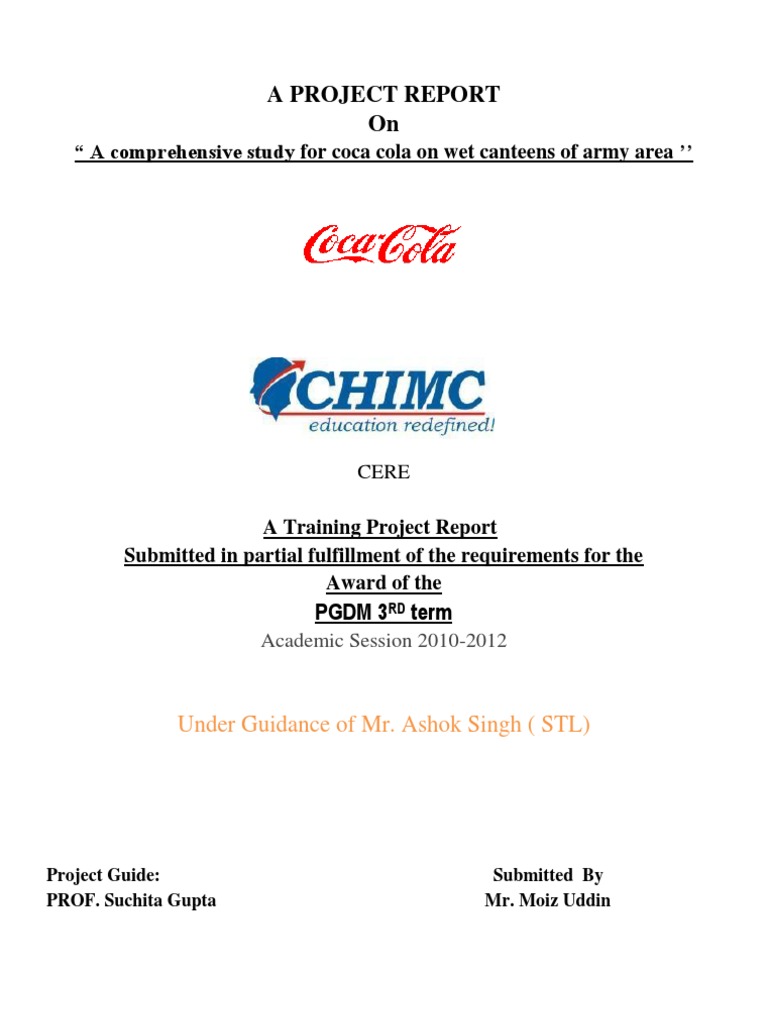 A Project On Coca Cola | PDF | Coca Cola | The Coca Cola Company
