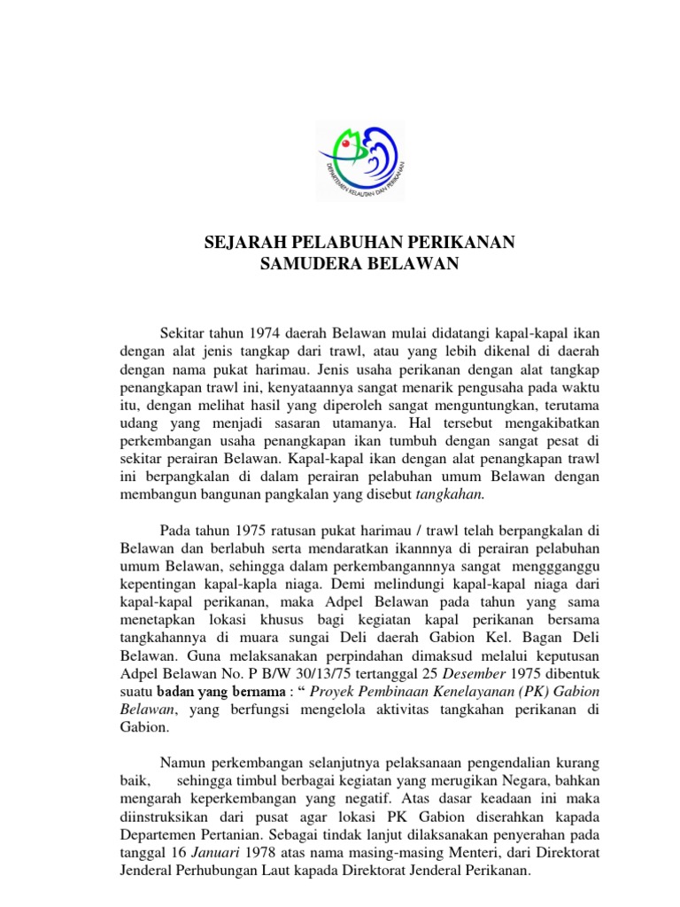 Sejarah Pelabuhan Perikanan Pps Belawan | PDF
