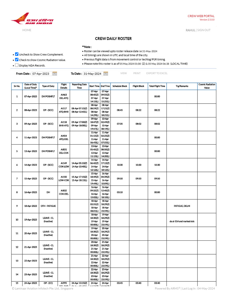 Daily Roster A024D54 | PDF
